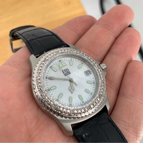 ESQ Movado | Accessories | Esq Swiss Watch Diamond Bezel Mother Of ...